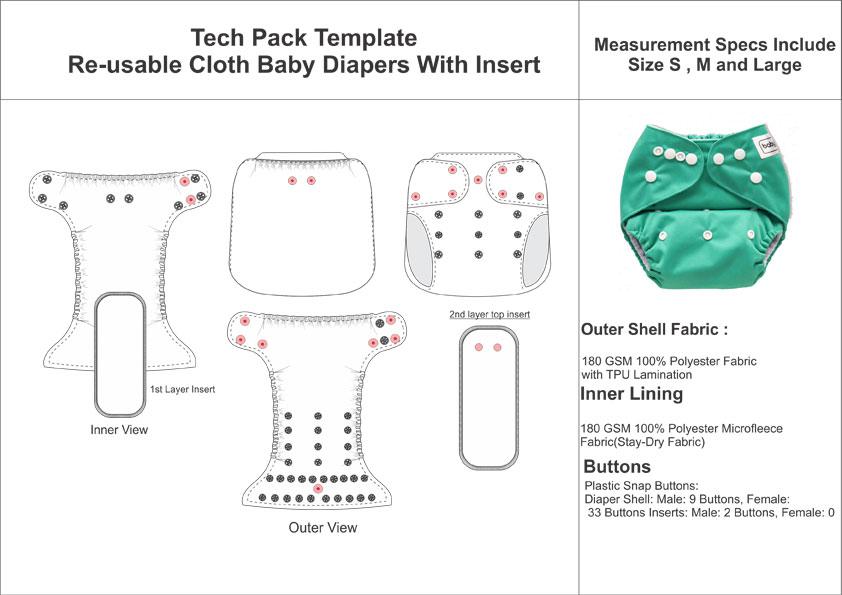 Tech Pack Template Reusable Cloth Baby Diaper